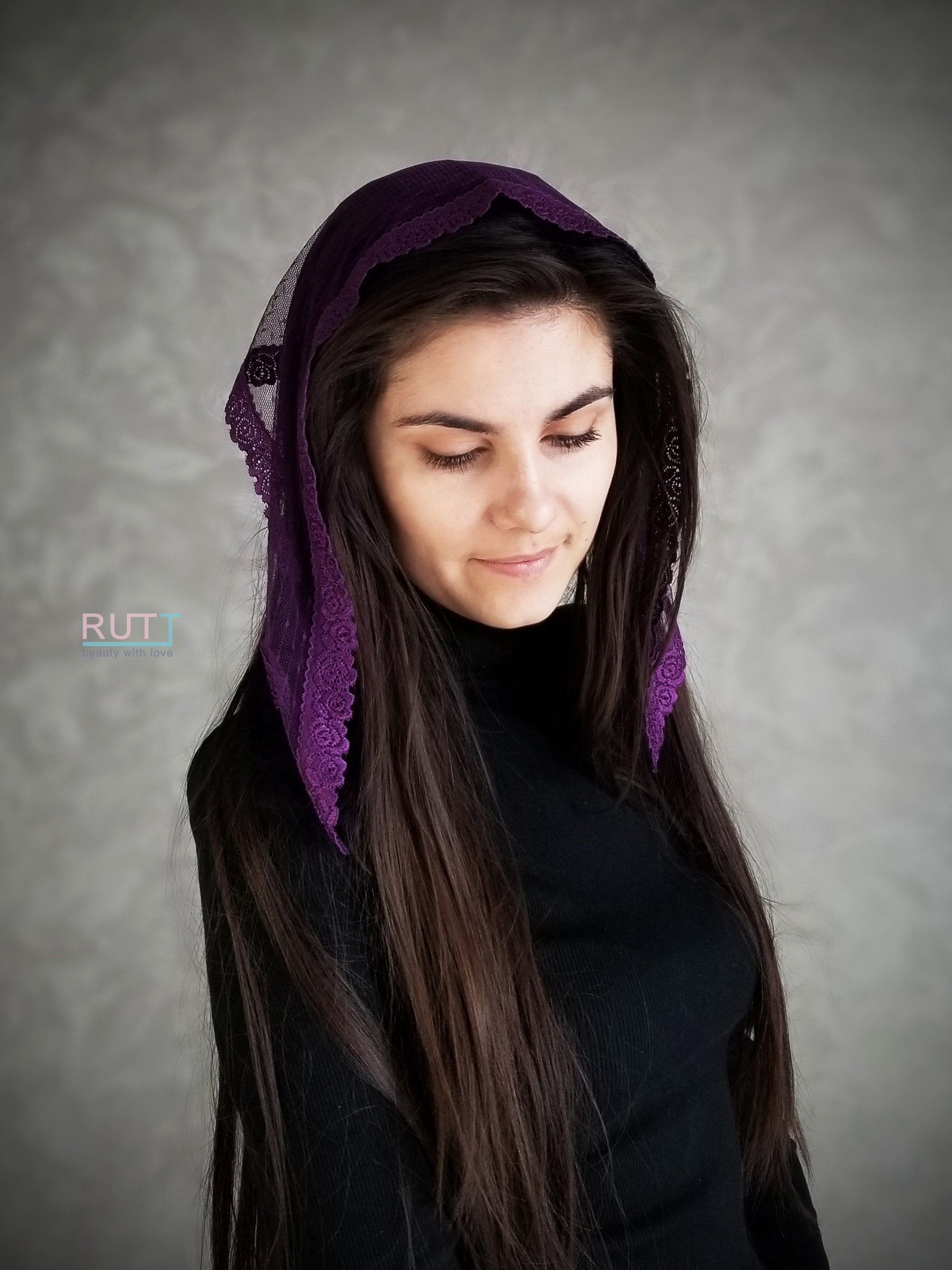 Purple Head Wrap Dotted Church Head Covering Mantilla Orthodox - Etsy