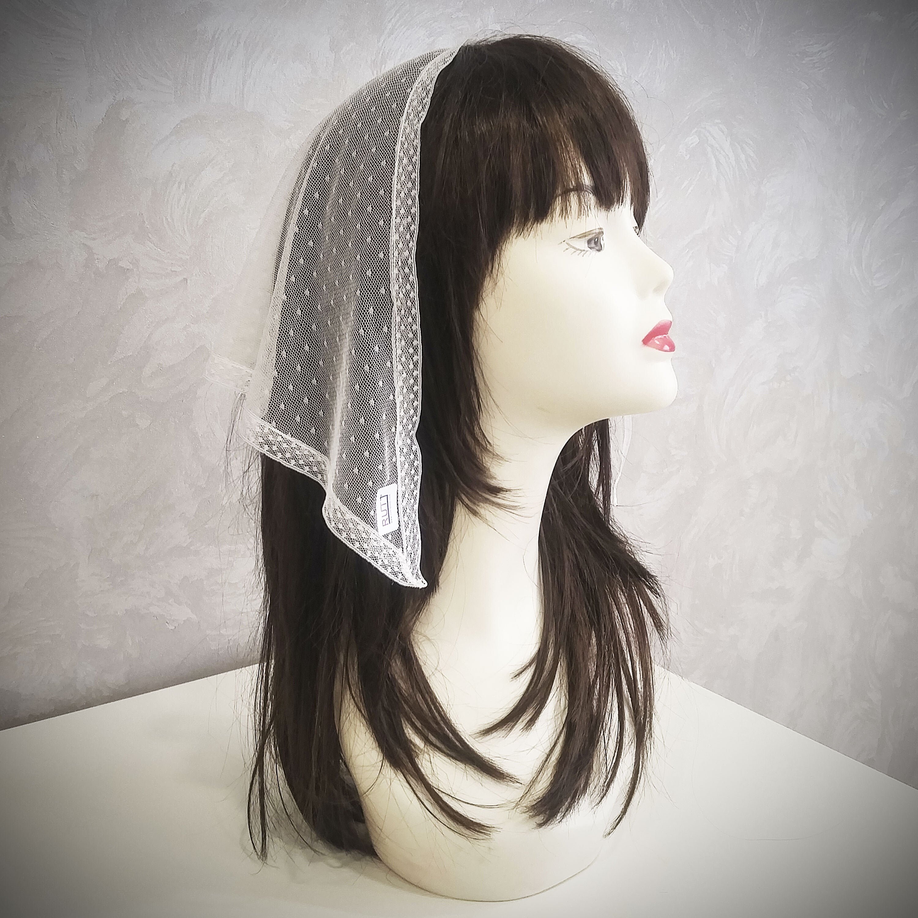 Soft Dotted Tull and Lace Church Head Covering RUTTSHOP - Etsy