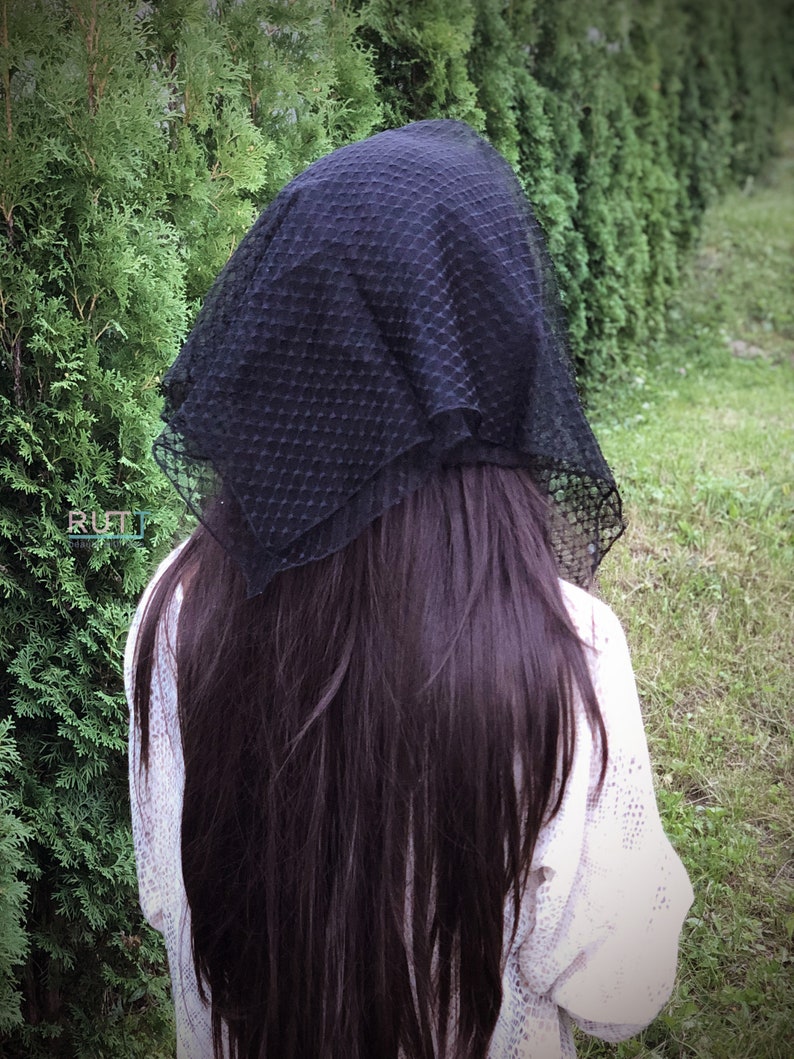 Church Square Kerchief Head Covering Black Tulle Ead Wrap Orthodox Veil ...