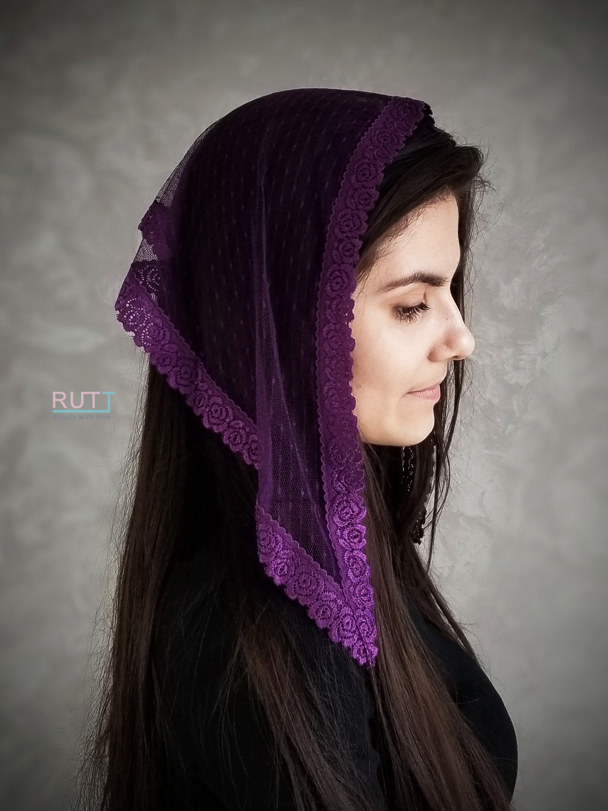 Purple Head Wrap Dotted Church Head Covering Mantilla Orthodox - Etsy
