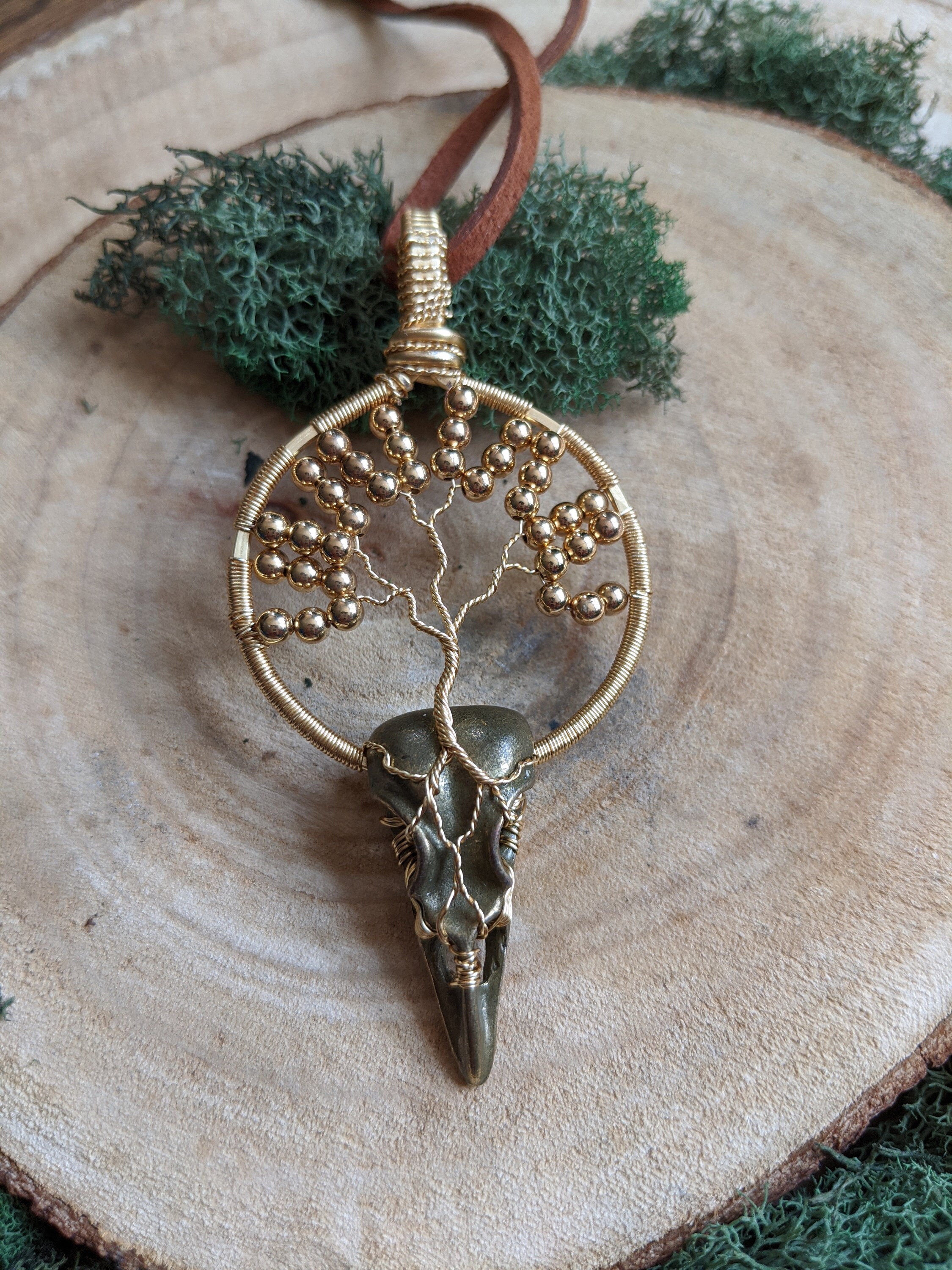 Gold Bead Raven Skull Tree of Life Necklace Wire Wrapped | Etsy
