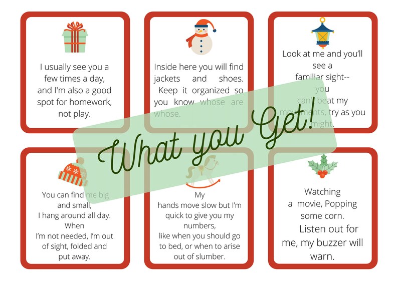 Christmas Scavenger Hunt Clue Cards, Christmas Treasure Hunt Clues ...