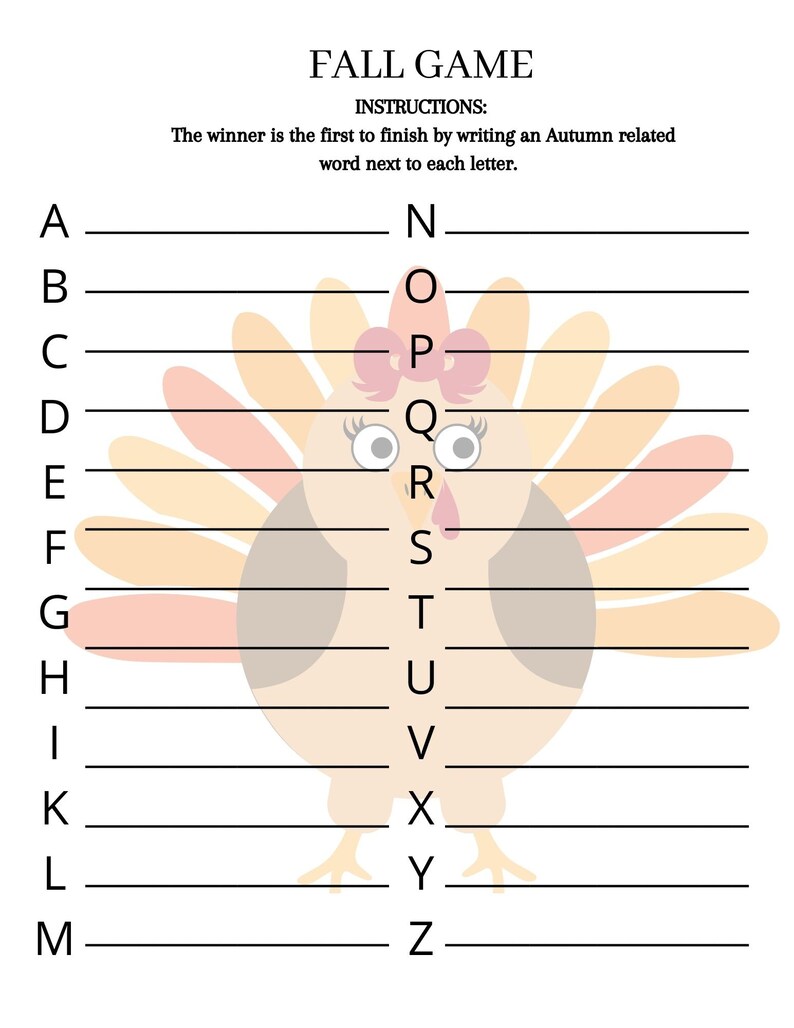 Fall A Z Race Game Printable Autumn Party Games Fall Time Activities ...