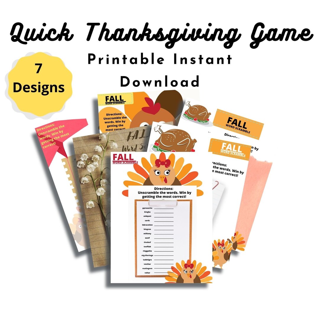 Thanksgiving Word Scramble Game Thanksgiving Printable Game Fun ...