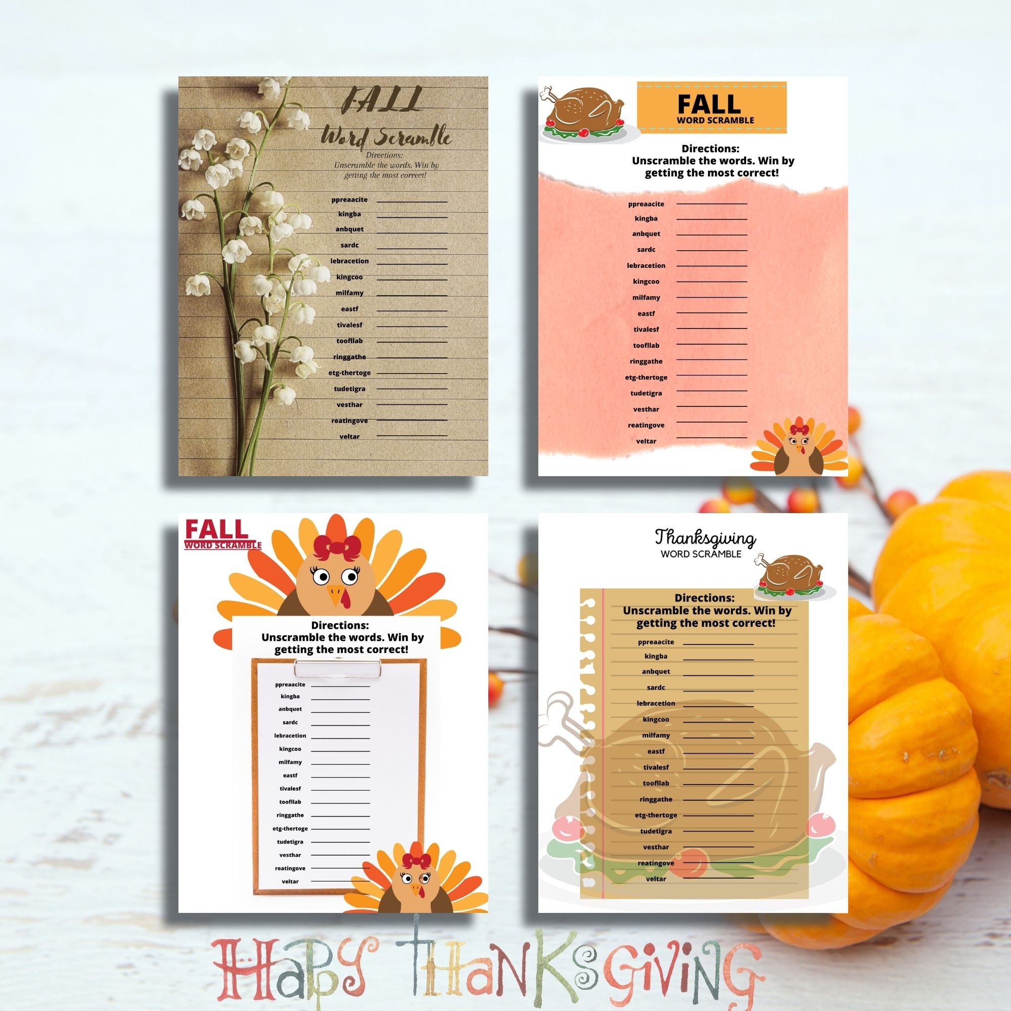 Thanksgiving Word Scramble Game Thanksgiving Printable Game Fun ...