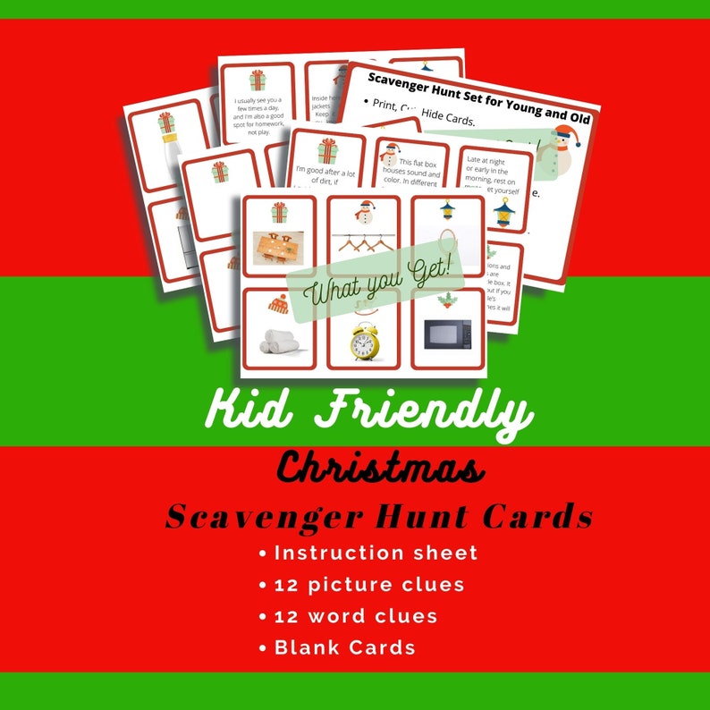 Christmas Scavenger Hunt Clue Cards, Christmas Treasure Hunt Clues ...