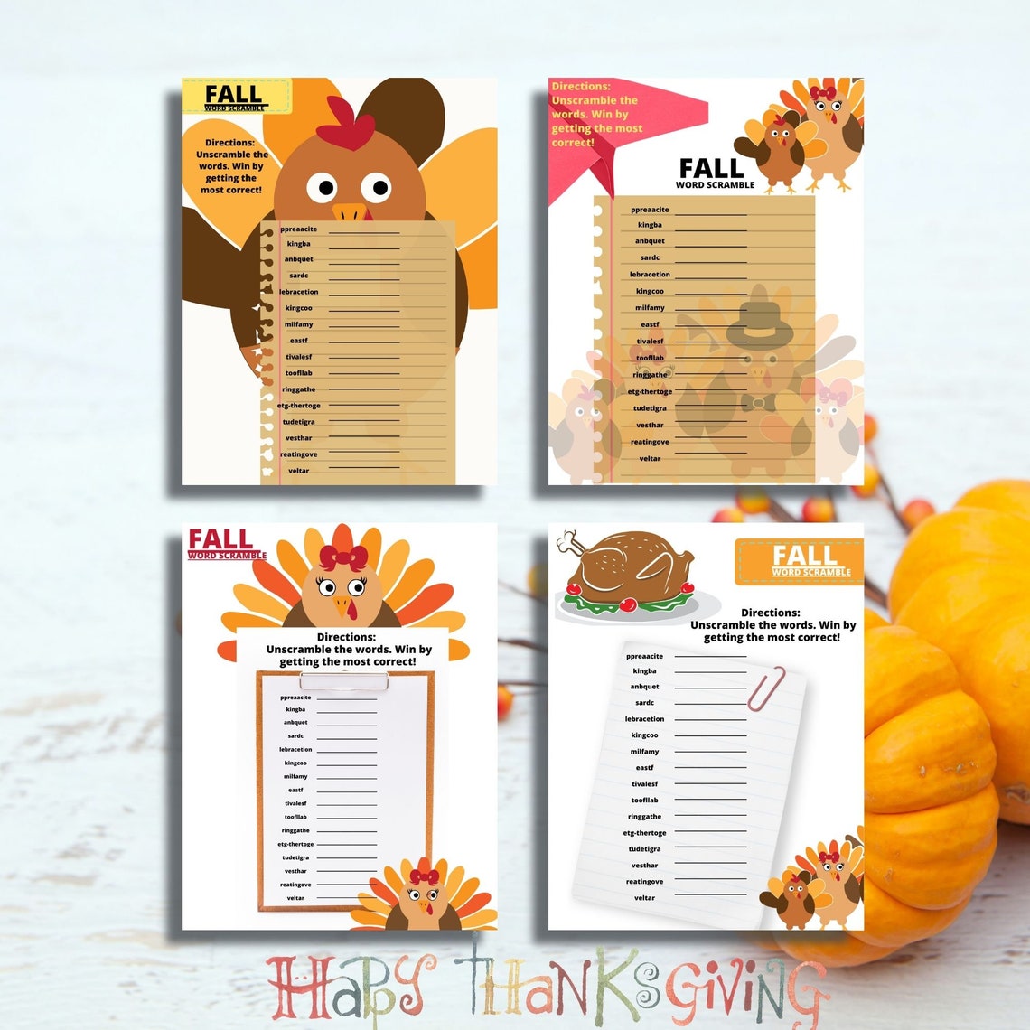 Thanksgiving Word Scramble Game Thanksgiving Printable Game Fun ...