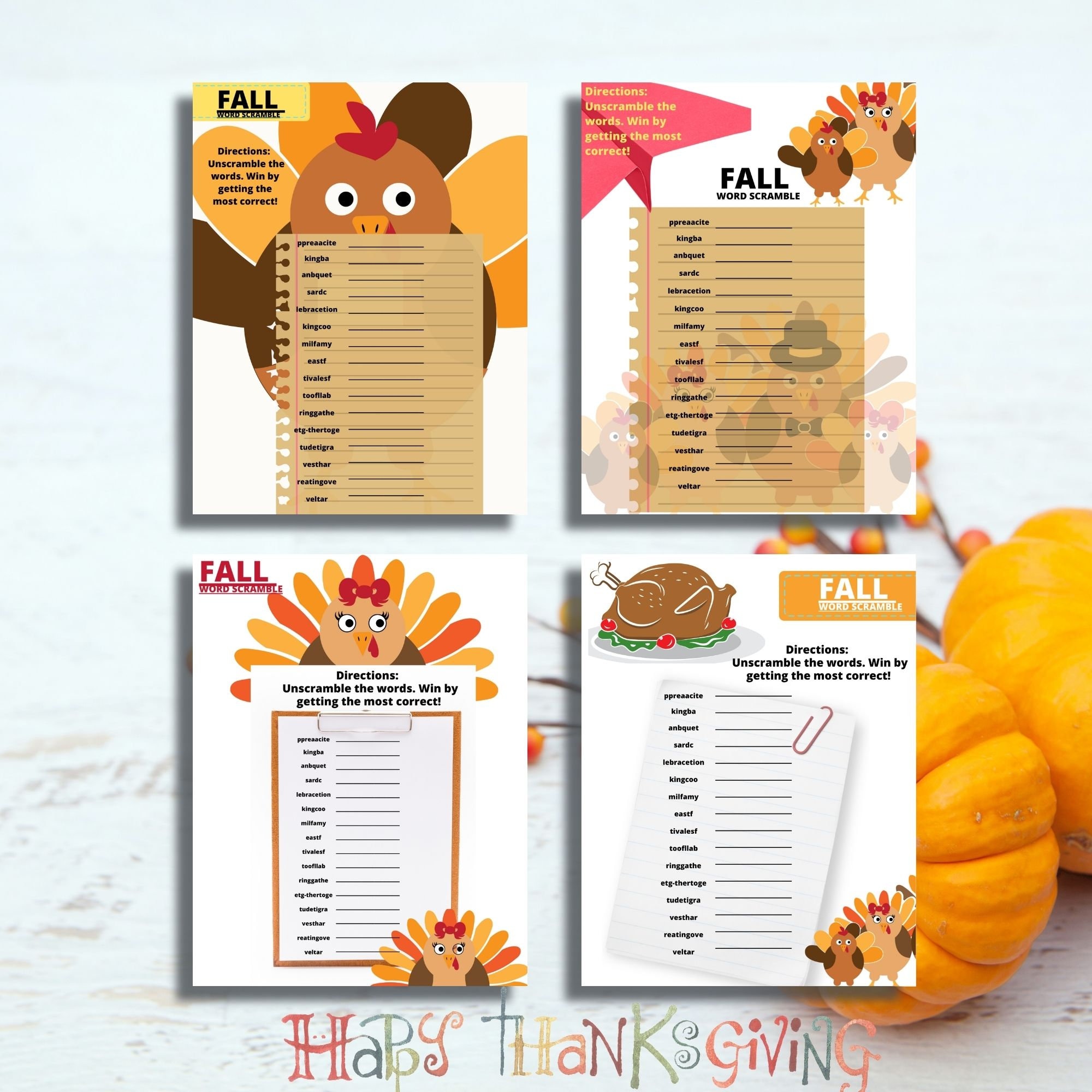 Thanksgiving Word Scramble Game Thanksgiving Printable Game Fun ...