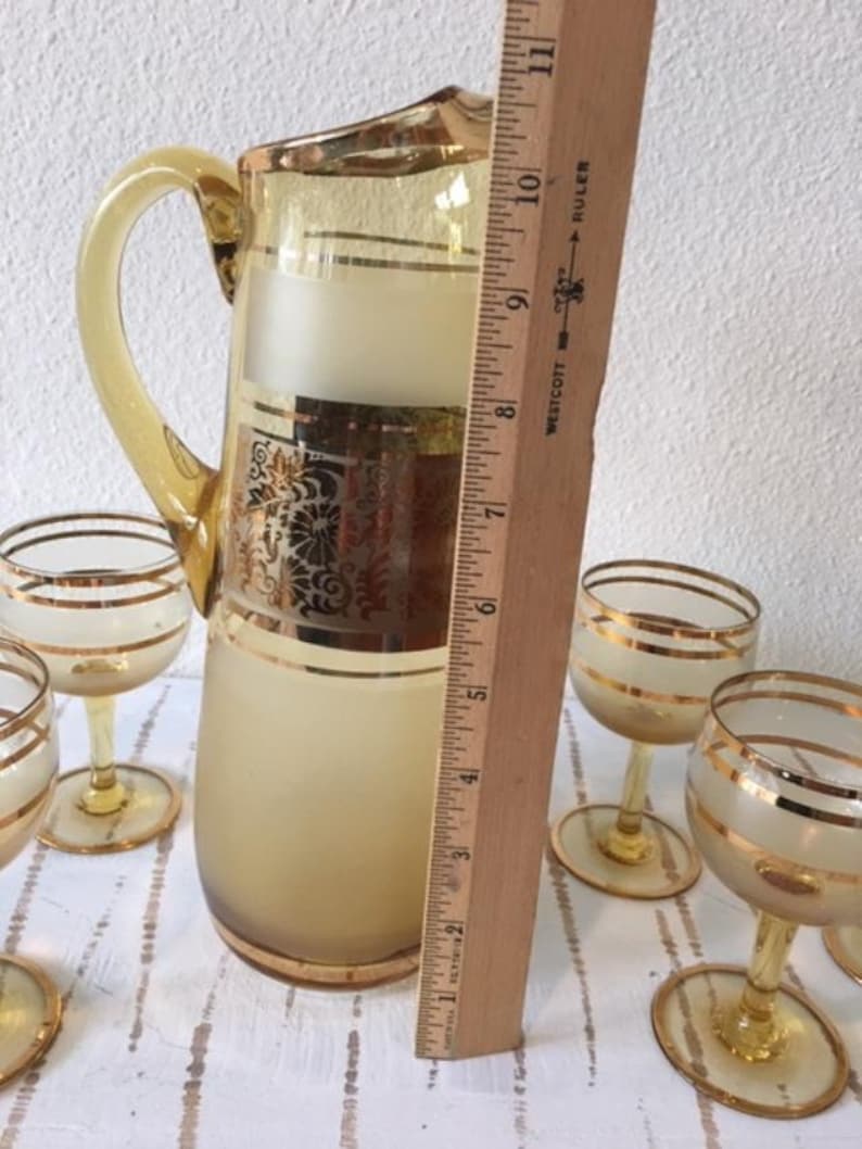 Stunning 7 Piece Set Bohemian Glass Czech Crystal Cocktail Pitcher and ...