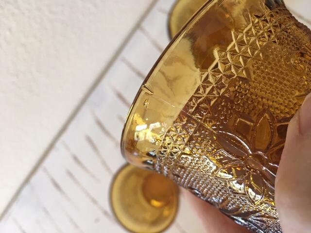 Four (4) Sets Sandwich Amber by Tiara Snack Plates and Footed Snack Cups