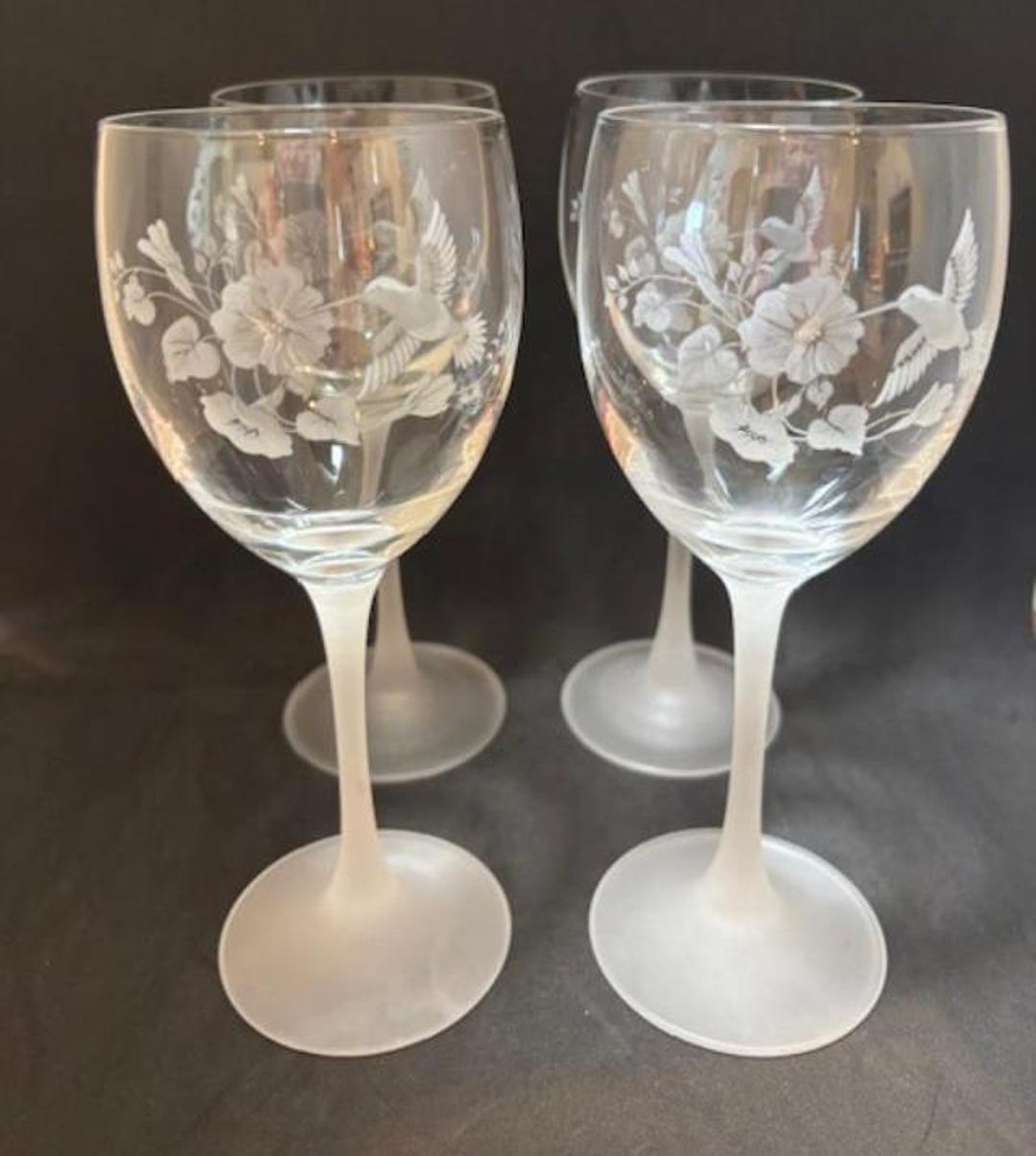 Vintage Set of Four (4) Hummingbird by Avon Water Goblets Blown Glass ...
