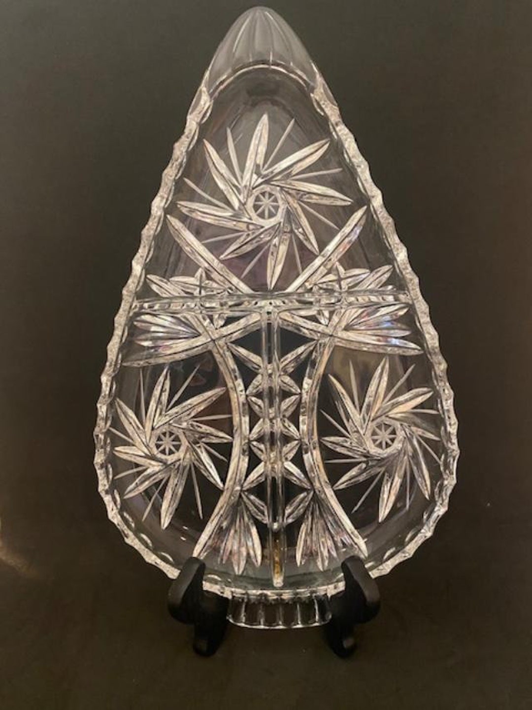 Vintage Irena Glass Poland Crystal Cut Glass Carrot Shaped Sectioned ...