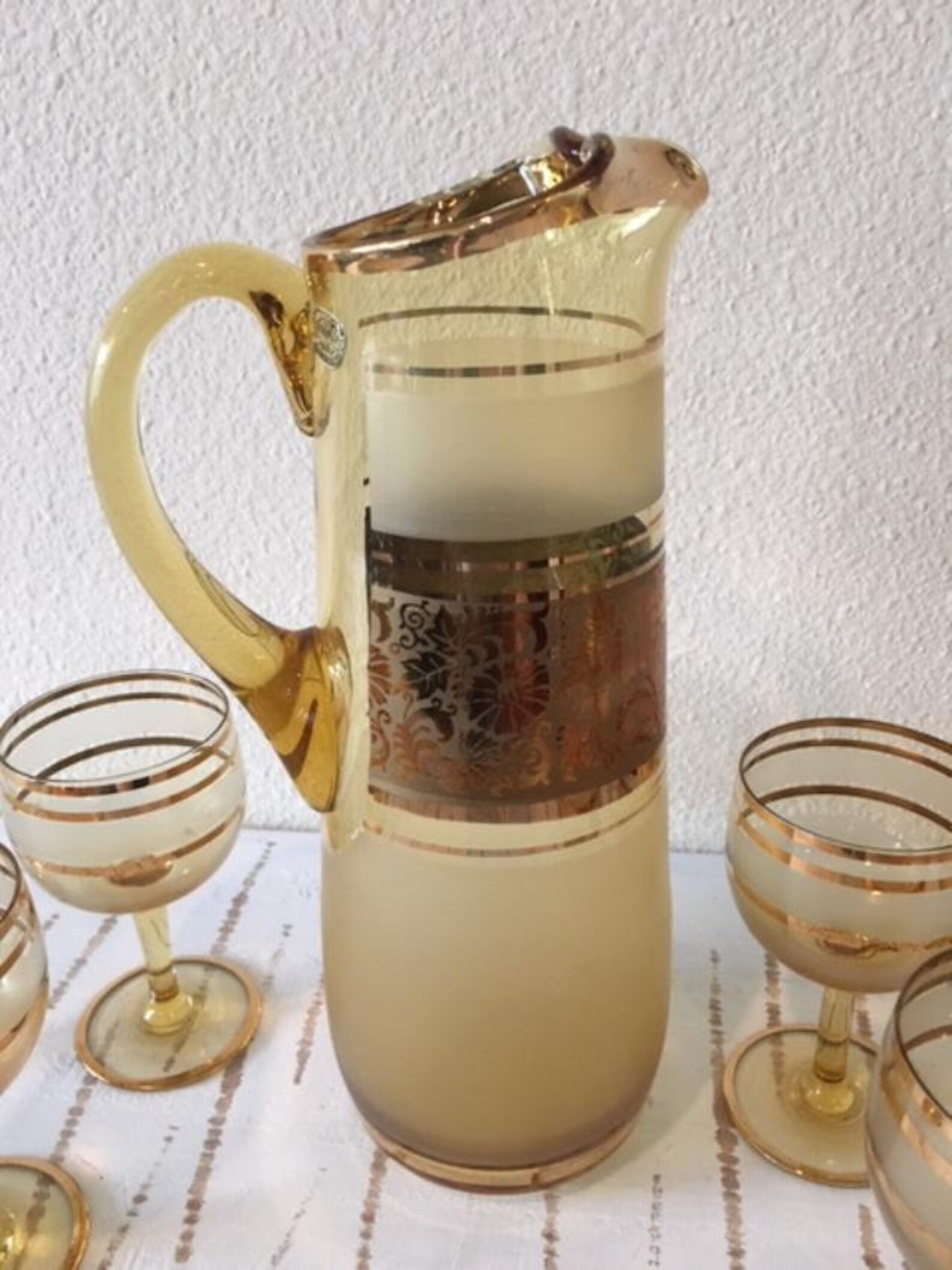 Stunning 7 Piece Set Bohemian Glass Czech Crystal Cocktail Pitcher and ...