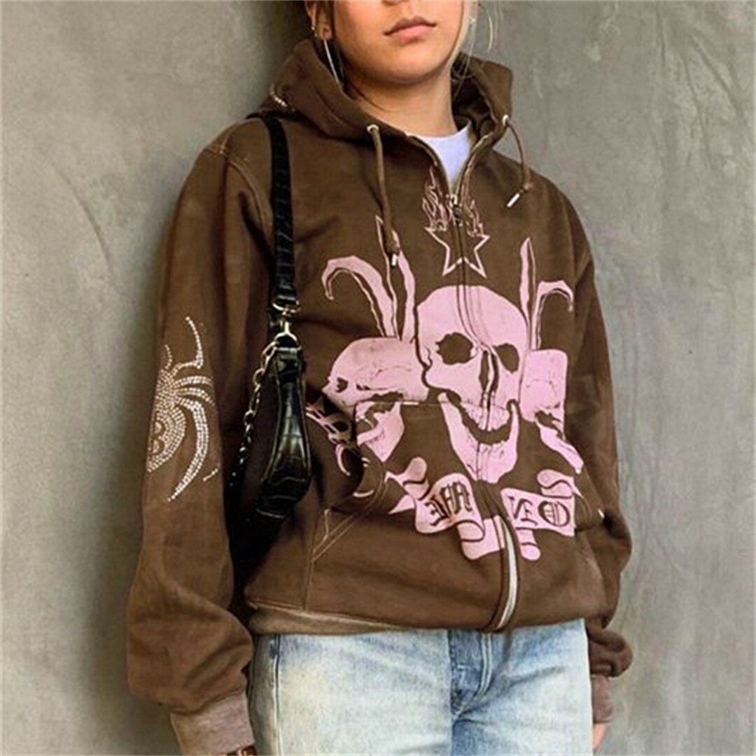 Skeleton Graphic Y2K Hoodie Spider Skull Hip Hop Hoodie Zip - Etsy