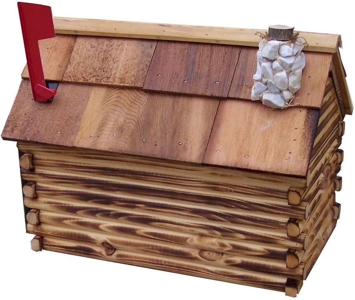 Log Cabin With Stone Chimney Wooden Mailbox - Etsy