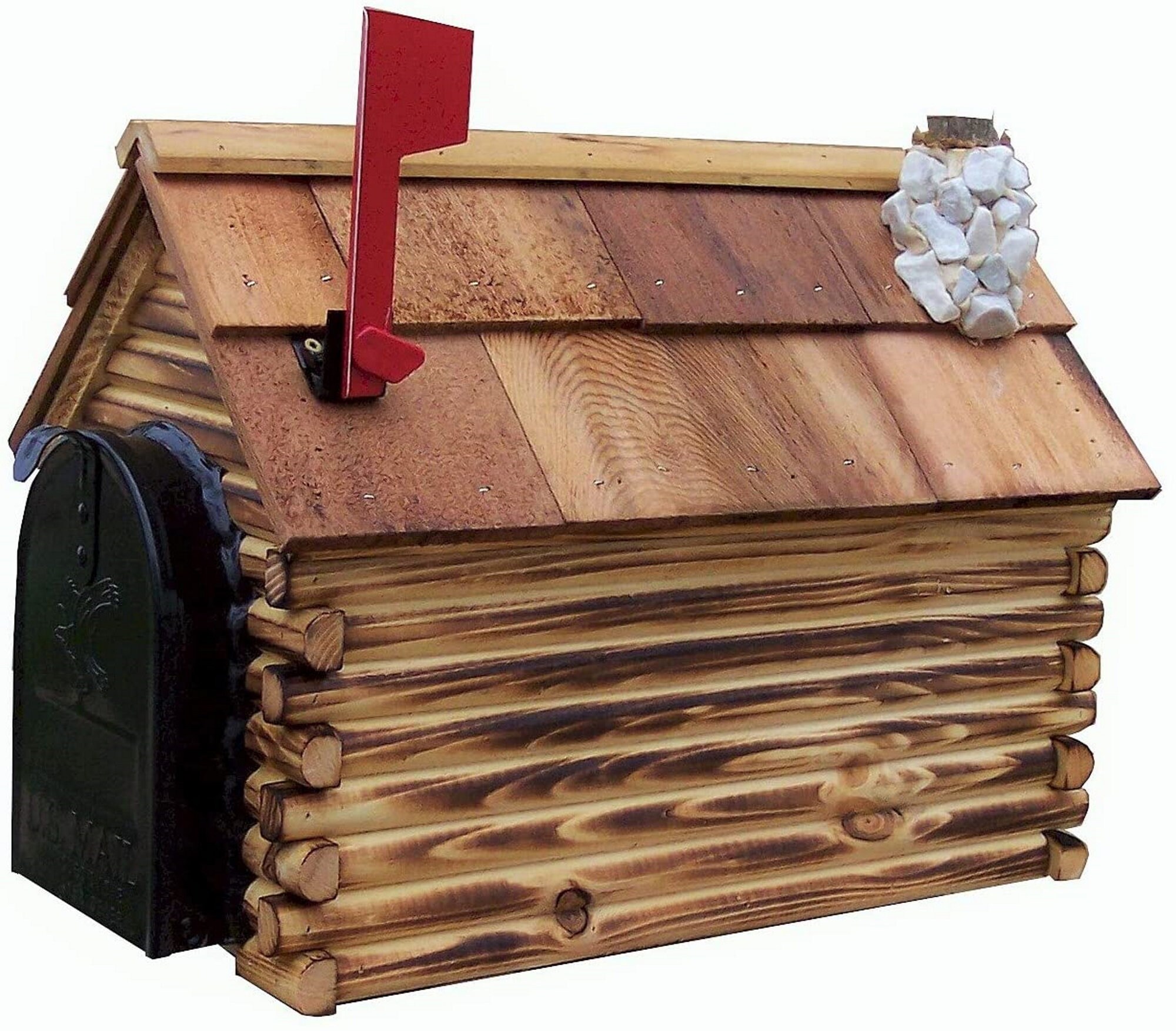 Log Cabin With Stone Chimney Wooden Mailbox - Etsy