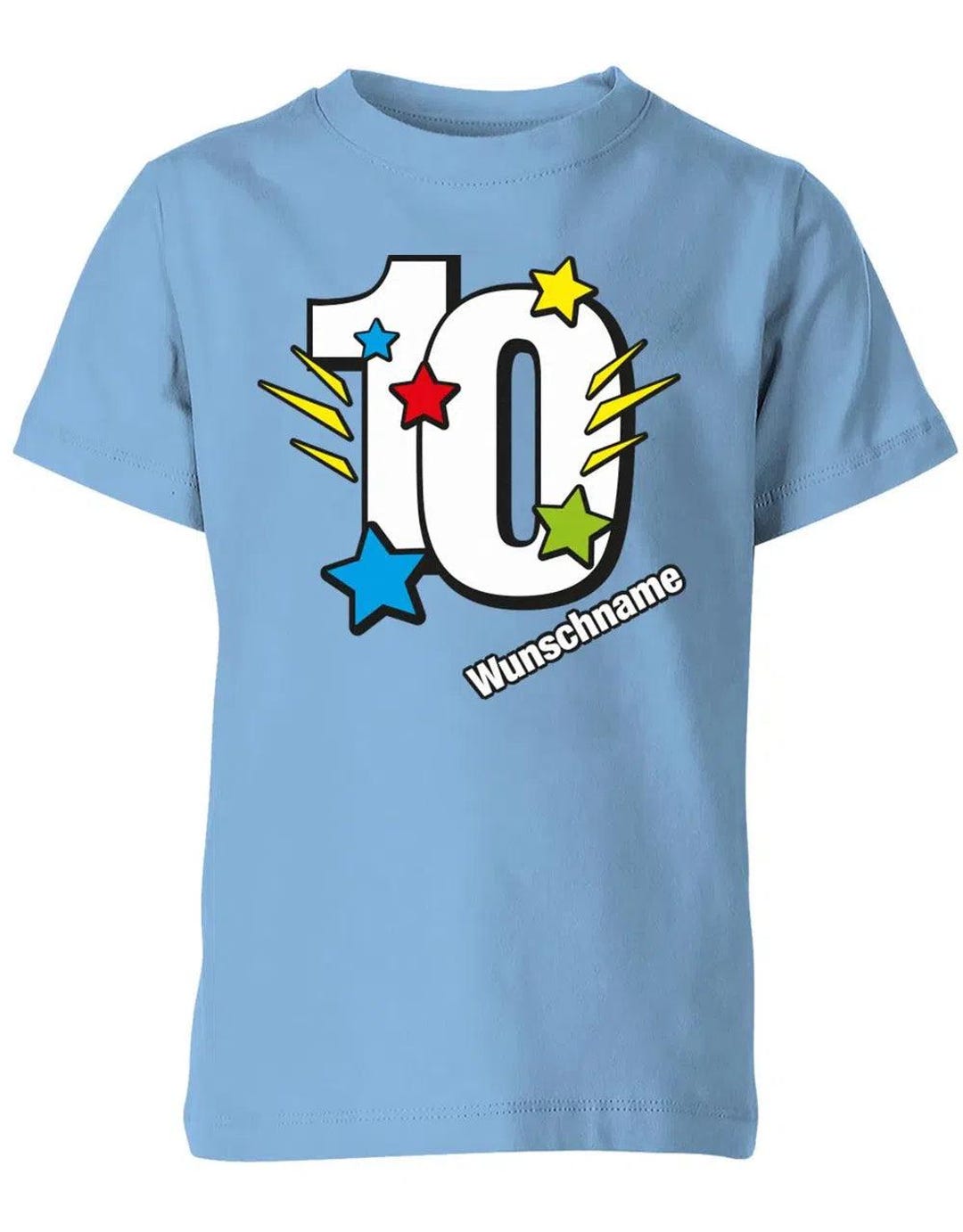 T-shirt 10 Geburtstag Bunte Sterne Mit Einer Großen 10 Personalisiert ...