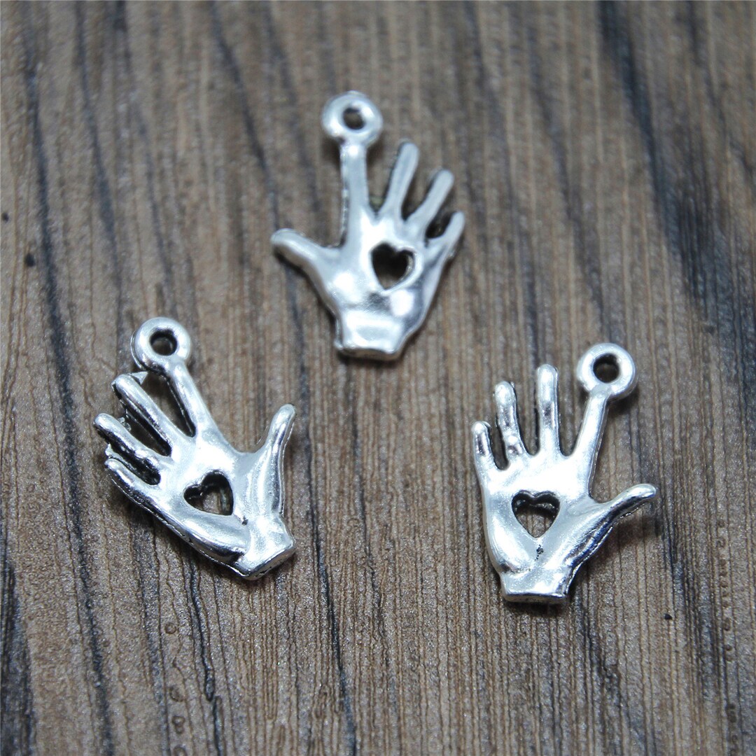 30pcs/lot Heart in Hand Charms Antiqued Silver Tone Hand With Heart ...
