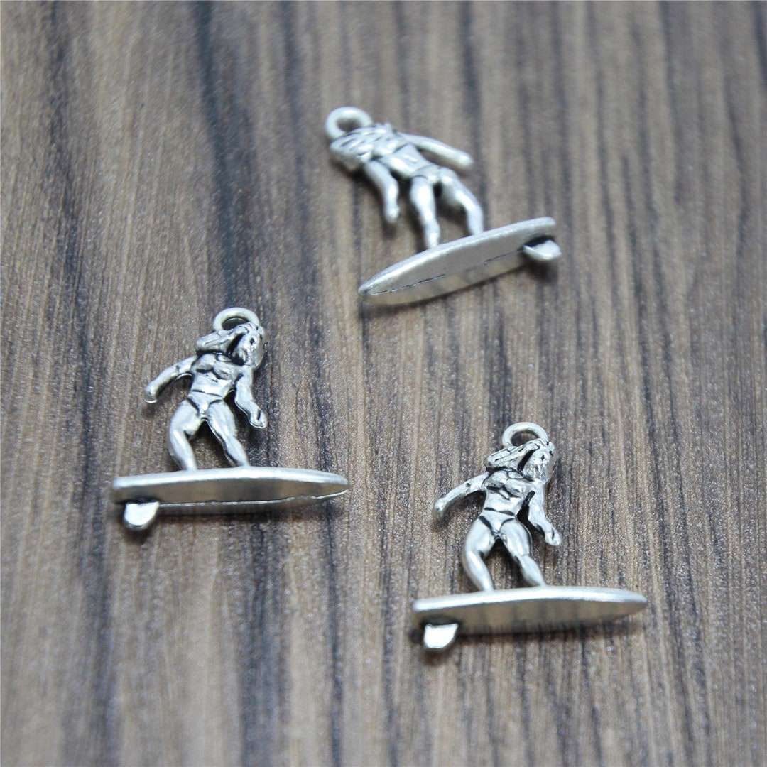 25pcs Surfer Charms Silver Tone Surfing Charm Pendants Surf Board ...