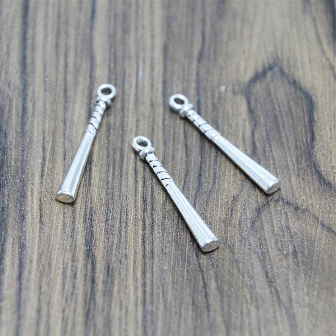 15pcs Baseball Bat Charms Softball Bat Charm Silver Tone 3D Baseball ...