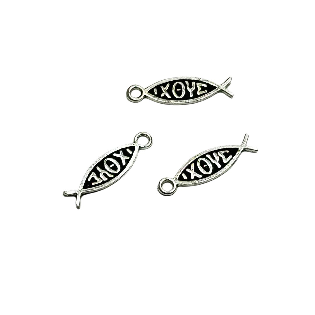 5pcs Jesus Fish Charms Antique Silver Faith Energy DIY Enamel Pendant ...