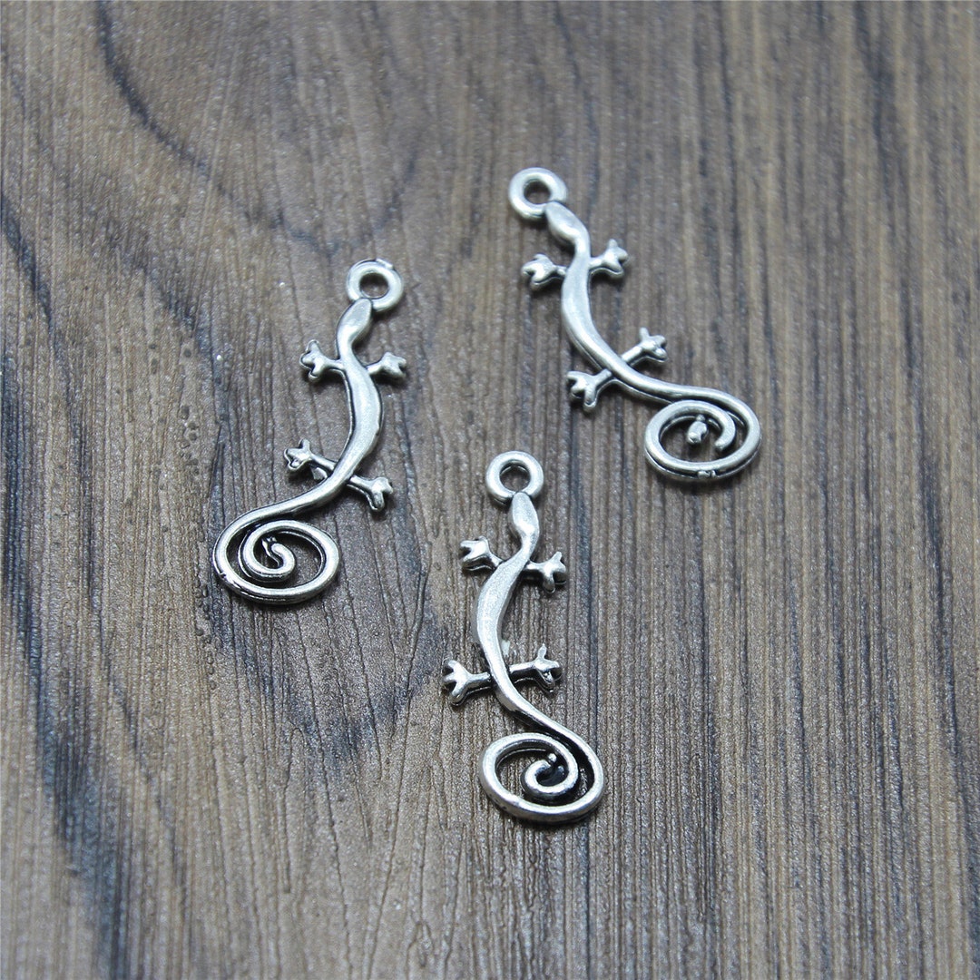 25pcs Gecko Charms Antique Tibetan Silver Gecko Charms Pendant 29x11mm ...