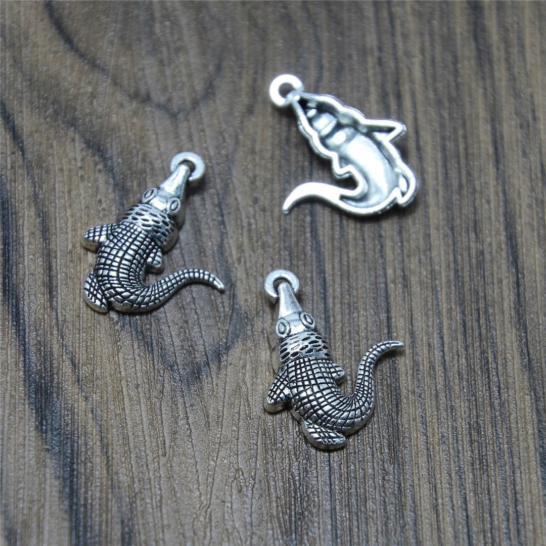 15PCS Crocodile Charms Antique Tibetan Silver Alligator Pendants Charms ...