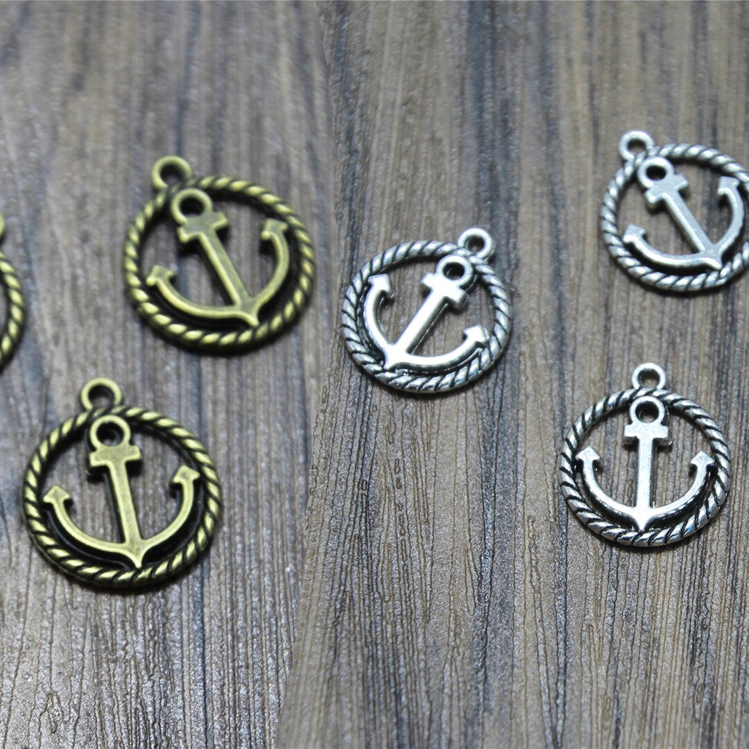 25pcs Anchor Charms Silver Tone/bronze Tone Round Anchor Charm Pendants ...