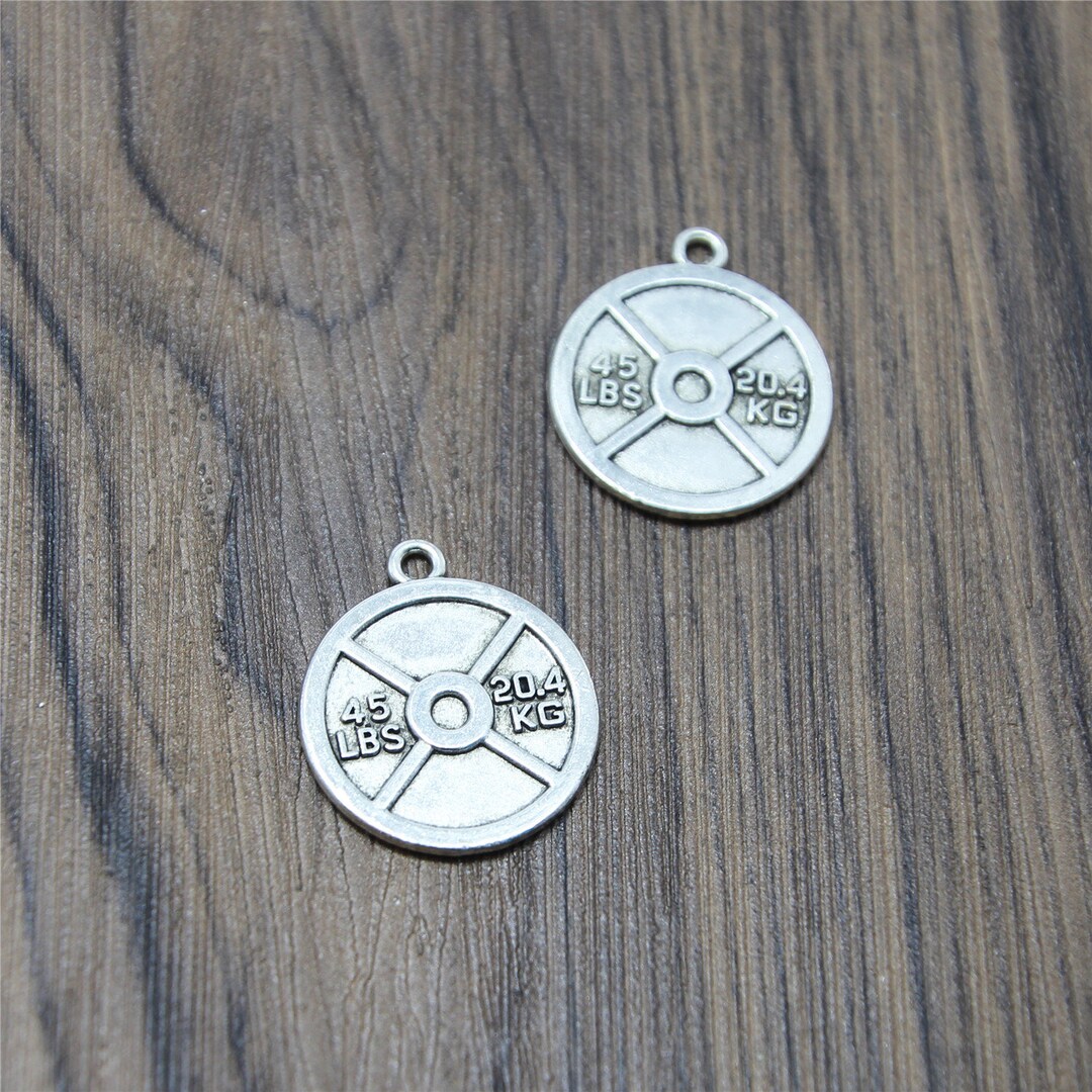 Barbell Weight Charms: Antique Tibetan Silver Pendants (28x24mm, 6pcs ...