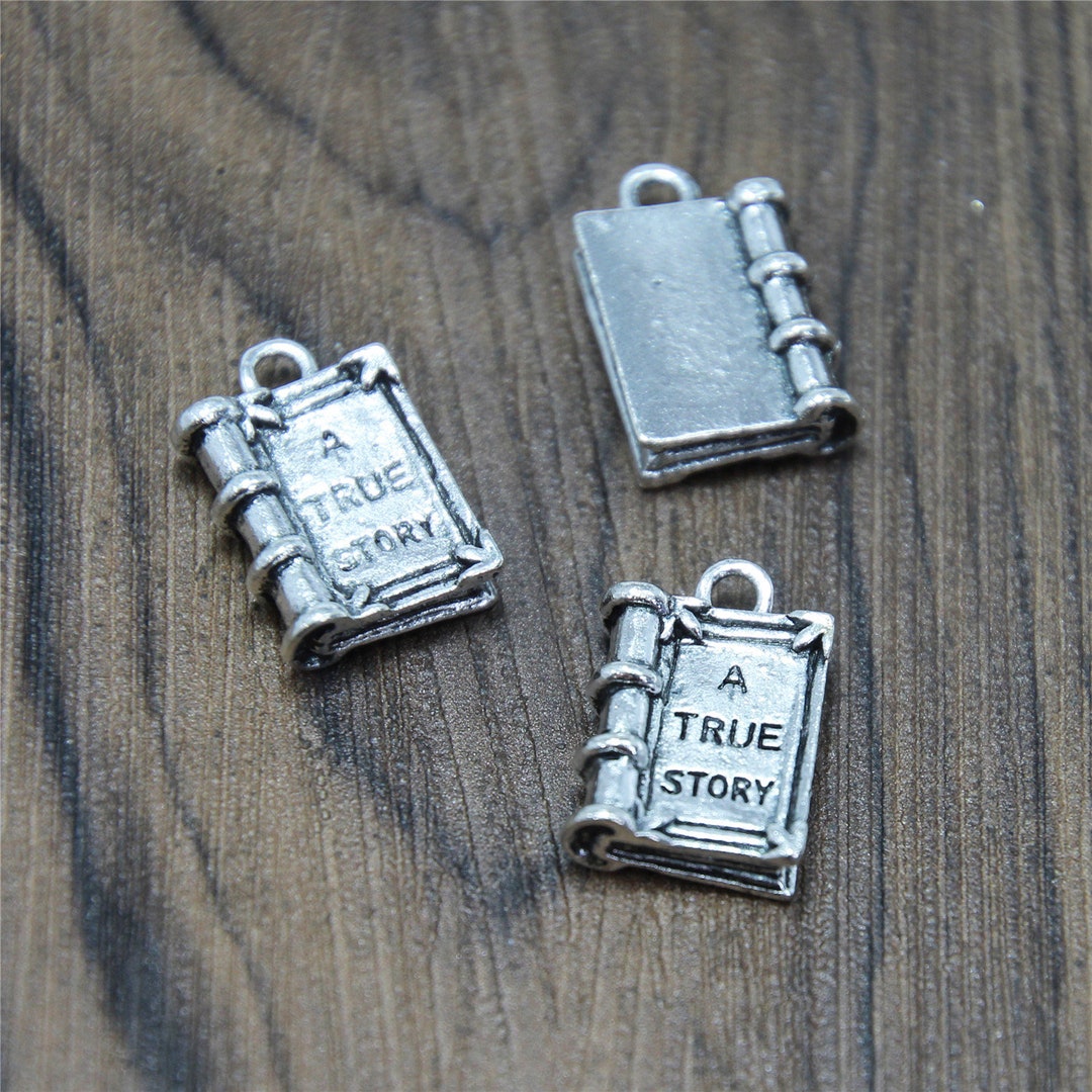 8pcs a True Story Book Charms Silver Tone 3D Book Charm Pendant 19x12mm ...