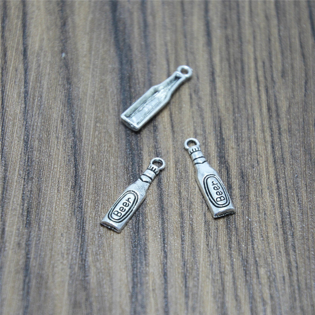 40pcs Beer Bottle Charms Silver Tone Beer Bottle Charm Pendant 24x6mm ...