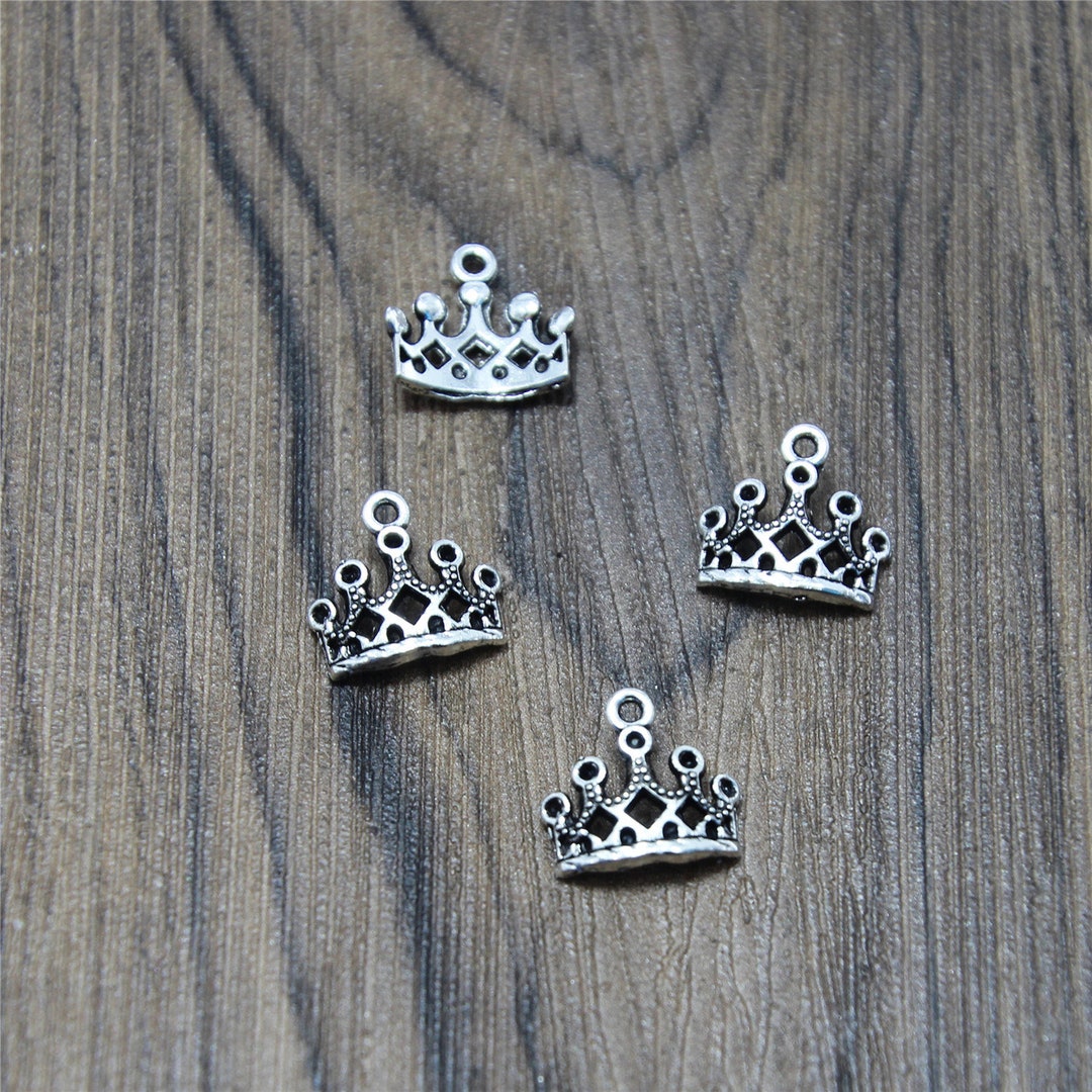 60 Dark Silver Tone Crown Charms: Zinc Alloy Tiara Pendants (12x12mm ...