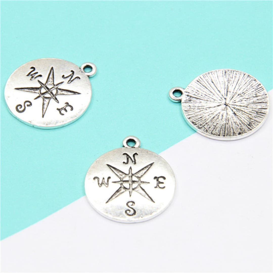 Silver Tone Compass Charms: Maritime Guidance Pendants (10pcs, 20mm) - Etsy