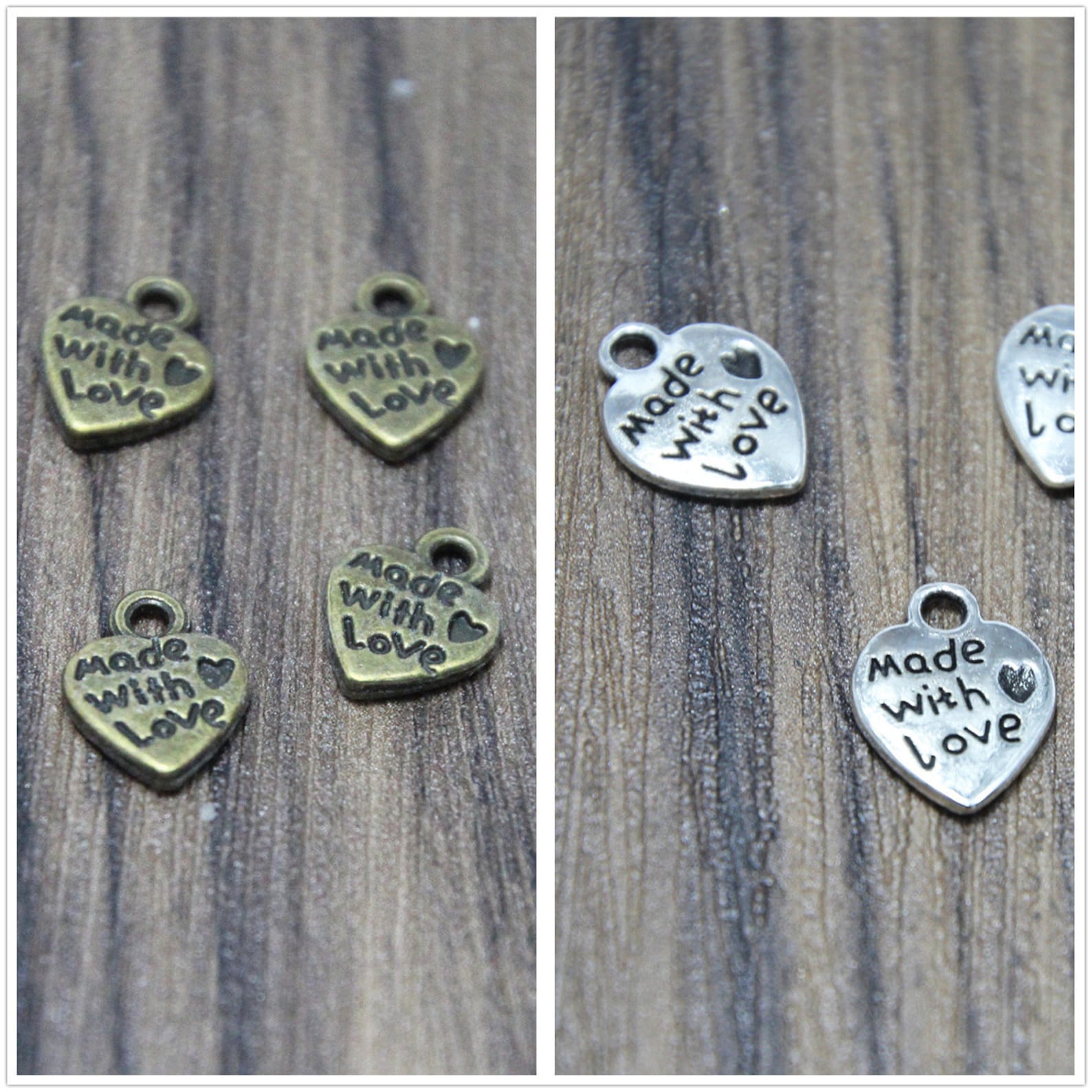50pcs Made With Love Heart Charms Silver Tone Heart Made With - Etsy