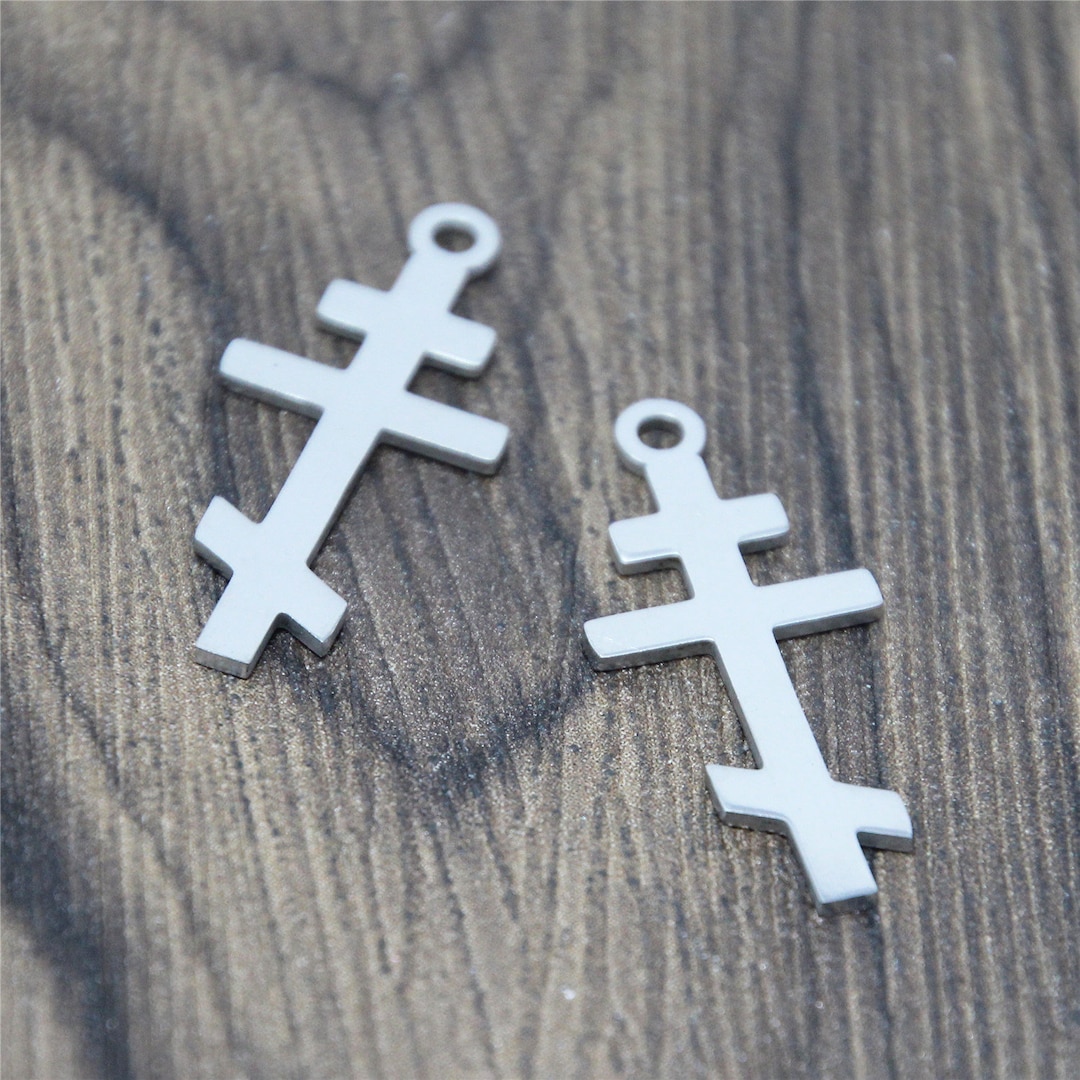 5pcs Stainless Steel Orthodox Cross Charms: Byzantine Pendant (28x13mm ...