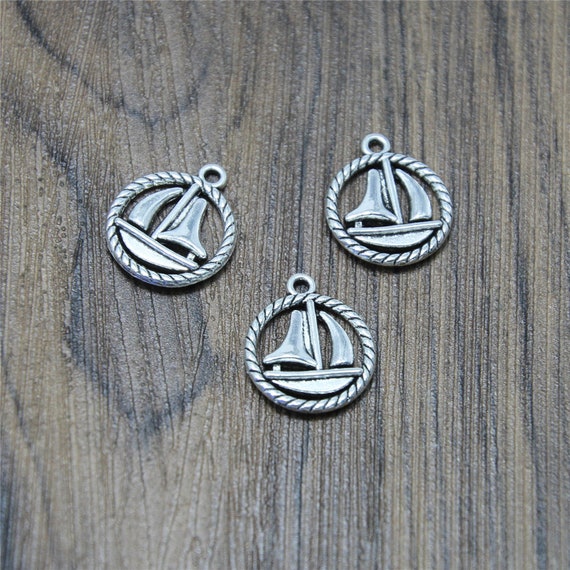 20pcs Sailboat Sailing Boat Charms silver tone 2 Sided Round | Etsy