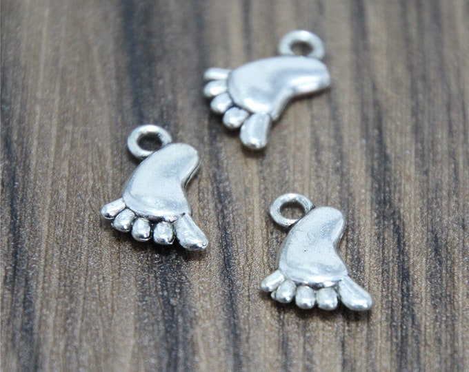 Miniature Sterling Silver Foot Charm Feet Barefoot Footprint Solid 925 ...