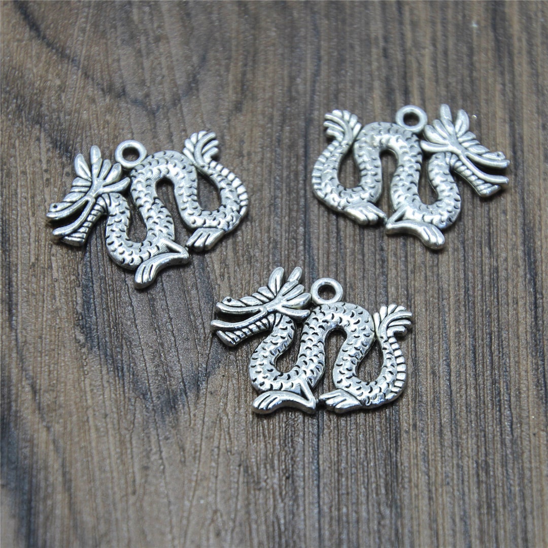 12pcs Dragon Charms Antique Silver Tone Chinese Dragon Charm Pendants ...
