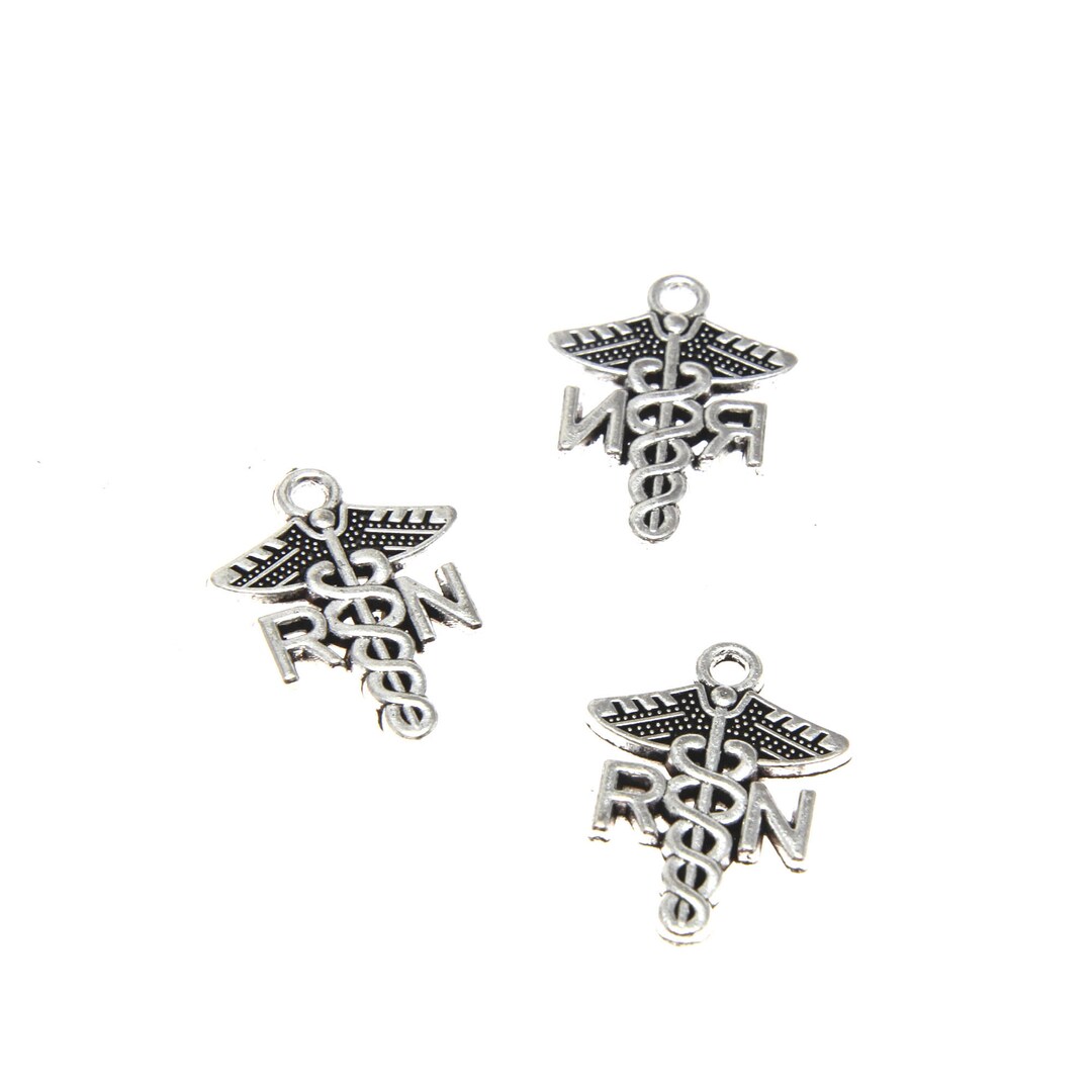 20 Antique Silver RN Caduceus Charms: Medical Jewelry Findings - Etsy