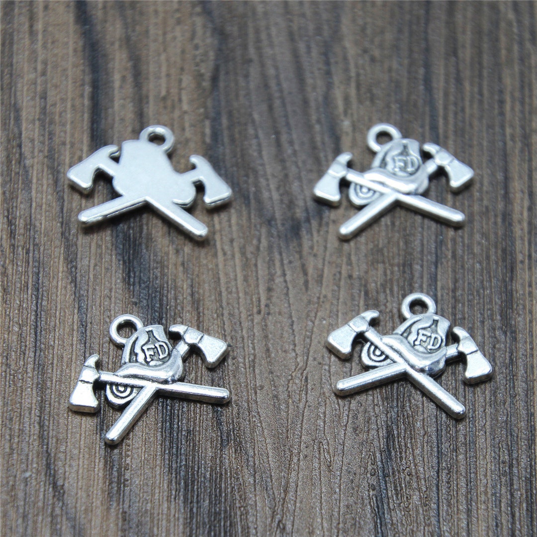 20pcs/lot Fire Department Charms Antiqued Silver Tone Fireman Charm ...