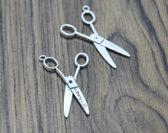 10 Scissors Charms Scissors Pendants Scissor Charm Antique Silver 35mm ...