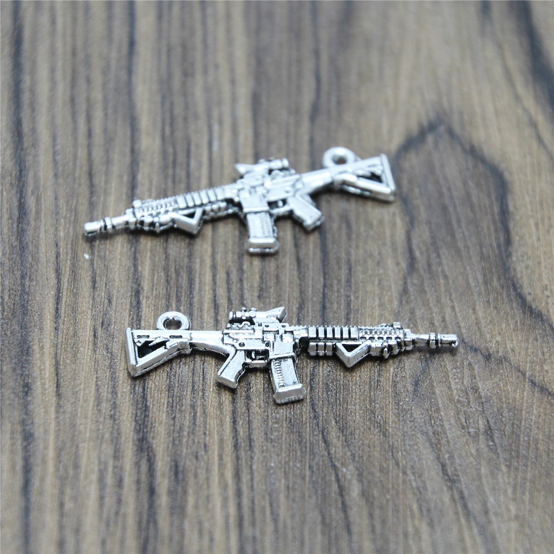 8pcs Machine Gun Charms Silver Tone 2 Sided Submachine Gun Charm ...
