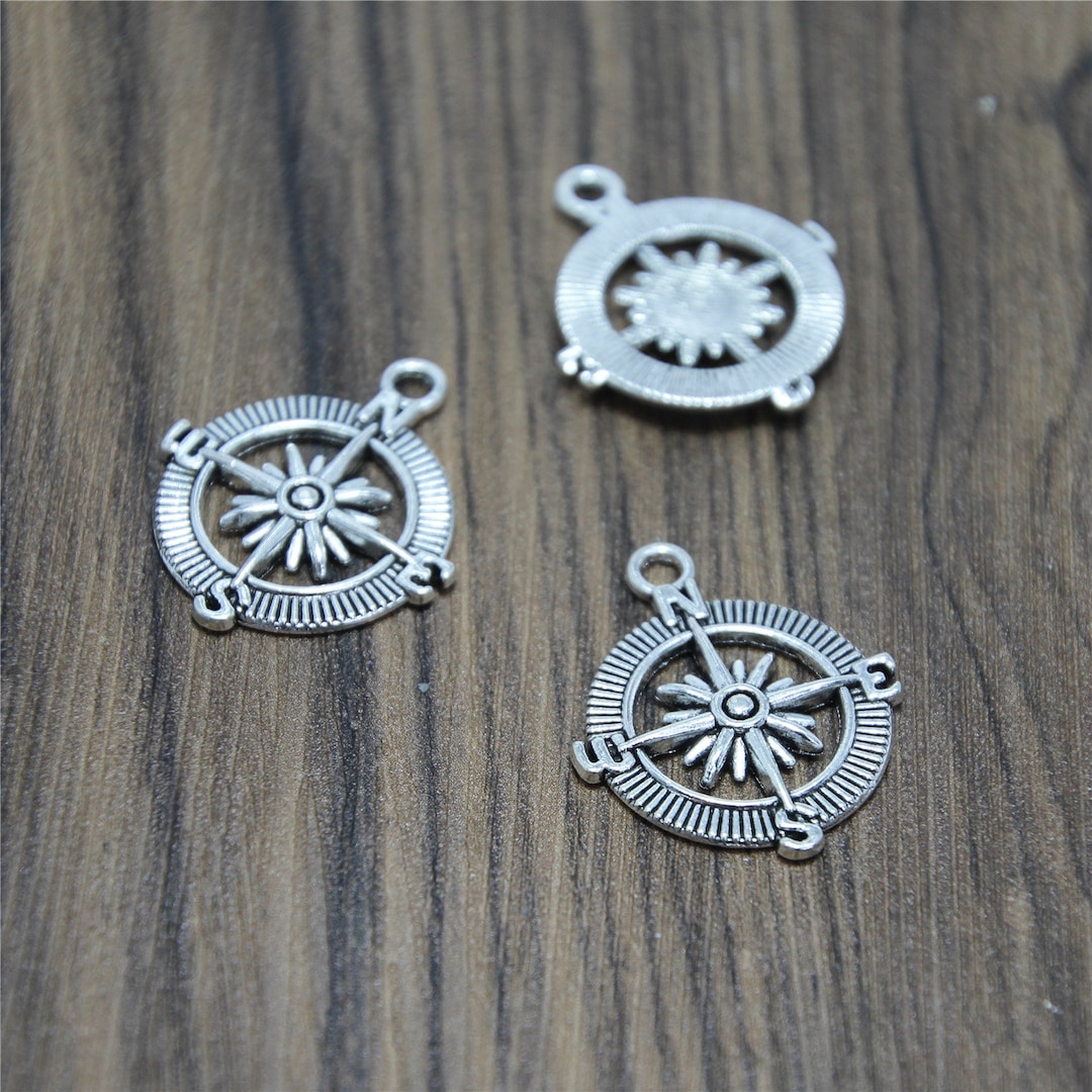 15pcs Compass Charms Silver Tone Large Size,compass Charm Pendants 30 ...