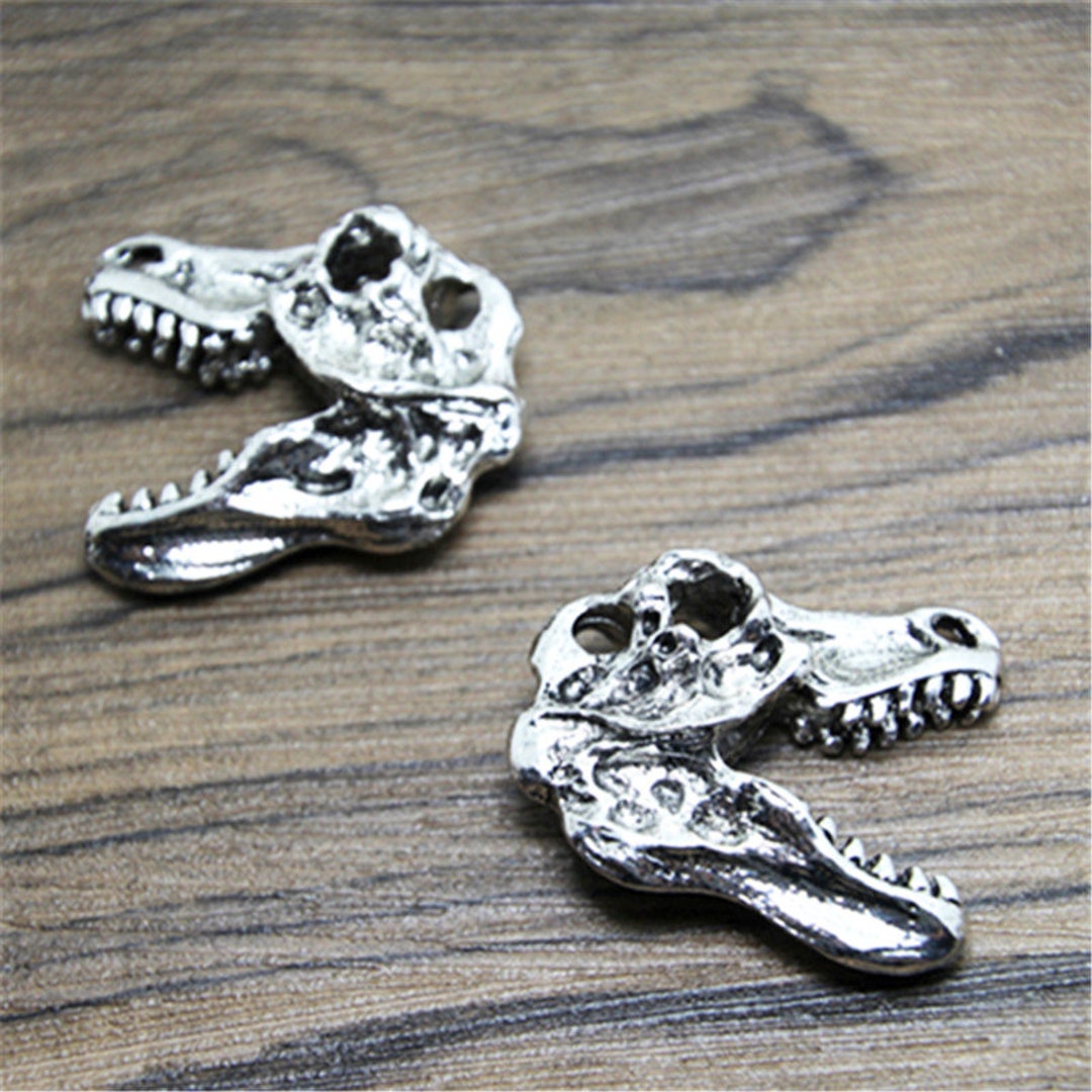Silver Tone T-rex Skull Charms: Dinosaur Pendants (2pcs) - Etsy