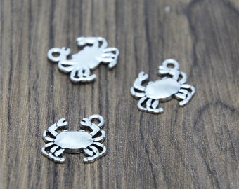 50pcs Crab Charms Pendant 15x16mm Antique Silver Ornament Accessories ...