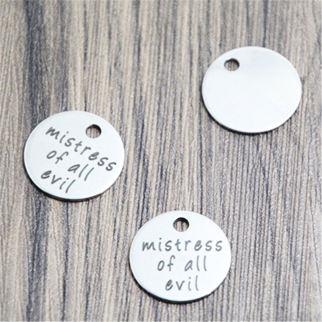 10pcs Mistress of All Evil Charms Stainless Steel Message Charm Pendant ...