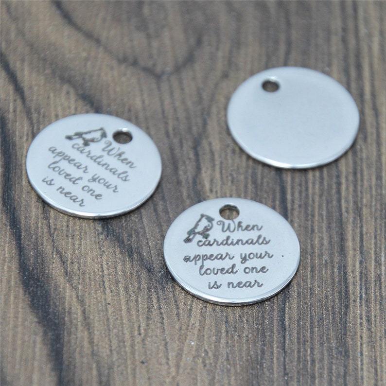 Cardinal Memorial Charm: Stainless Steel Disc Pendant (10pcs/lot) - Etsy