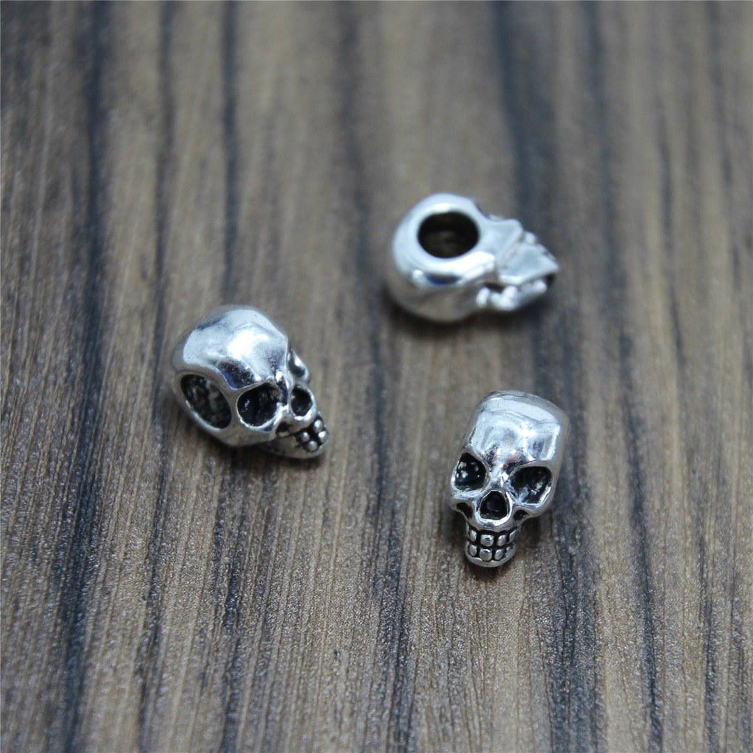 15pcs Skull Beads Silver Tone Head Skull Bead Charm Pendant Day of the ...