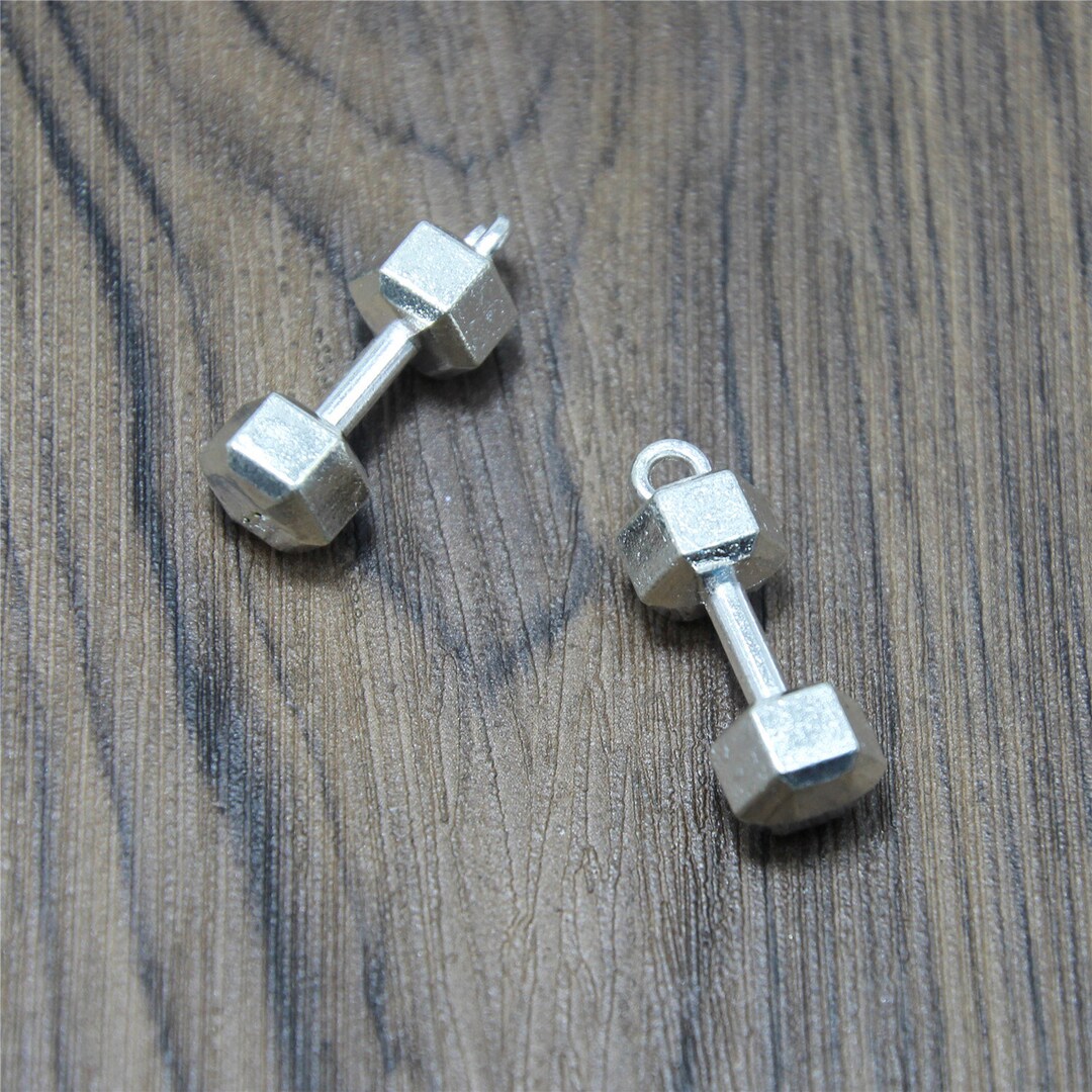 Antiqued Silver Barbell Charms: 3pcs Workout Weightlifting Pendants - Etsy