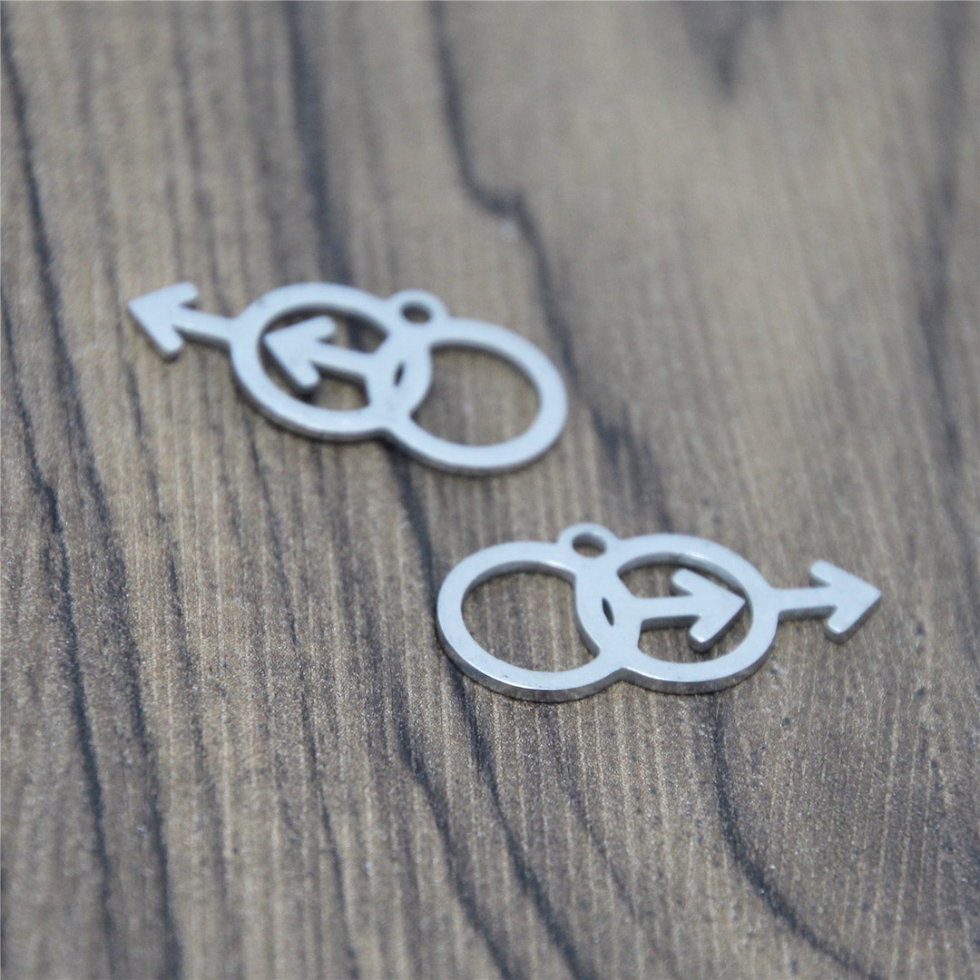 5pcs/lot Double Mars Symbol Charm Male Arrow Gay Symbol Stainless Steel ...